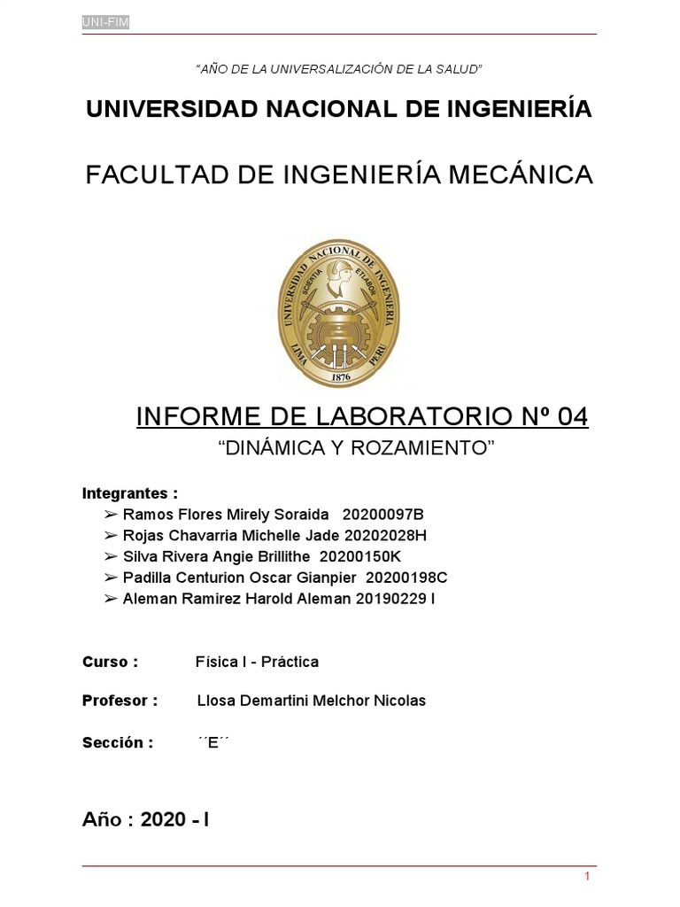 Labfis1 - Secc E Inf4 Rojas PDF | PDF | Fricción | Fuerza