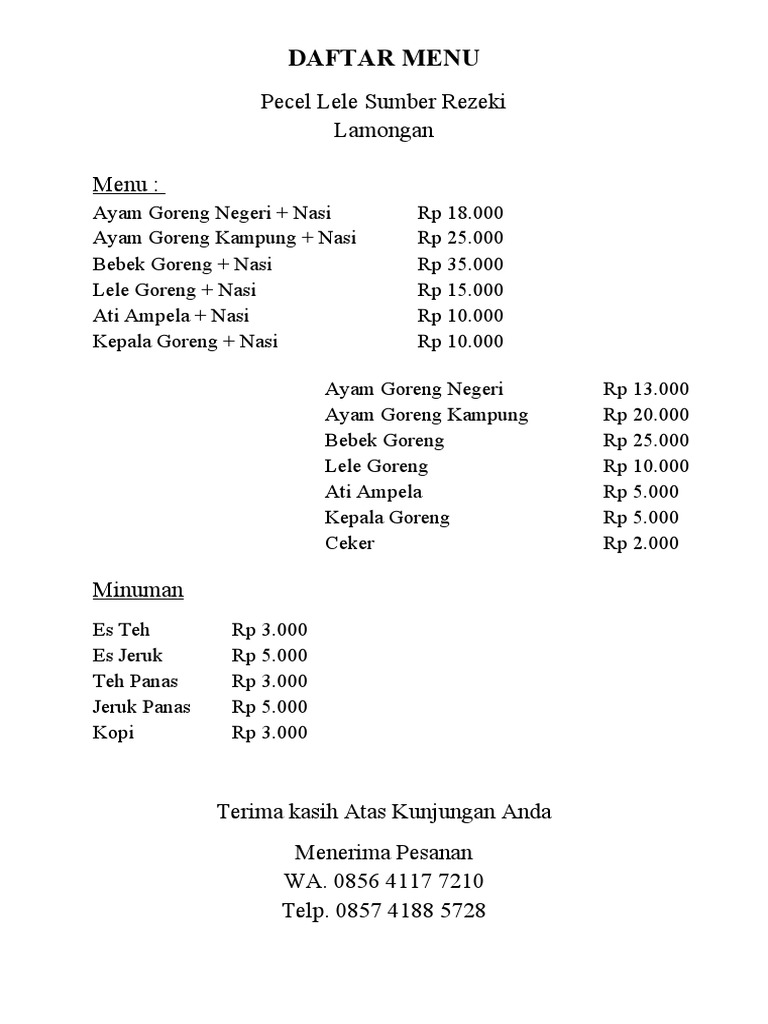Daftar Menu | PDF