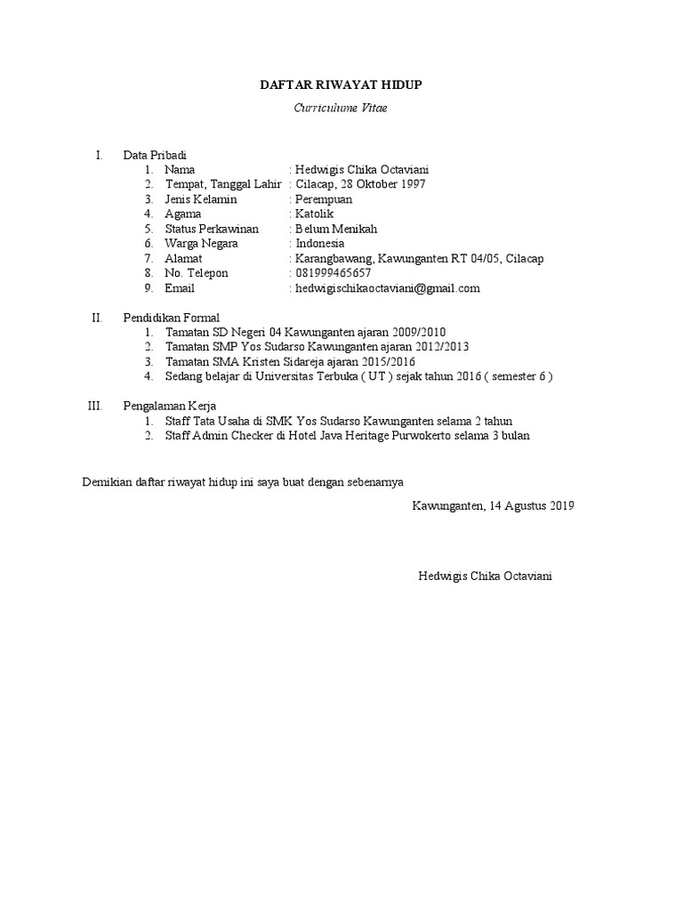 CV Hedwigis Chika Octaviani | PDF