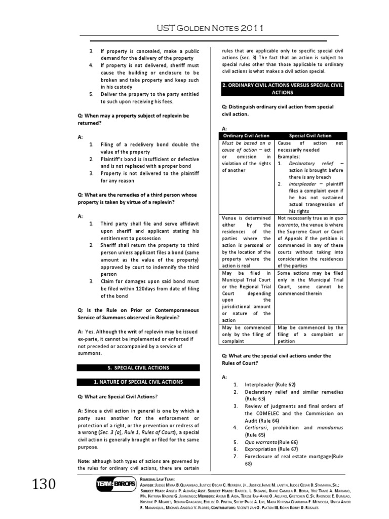 UST G N 2011: 2. Ordinary Civil Actions Versus Special Civil Actions ...