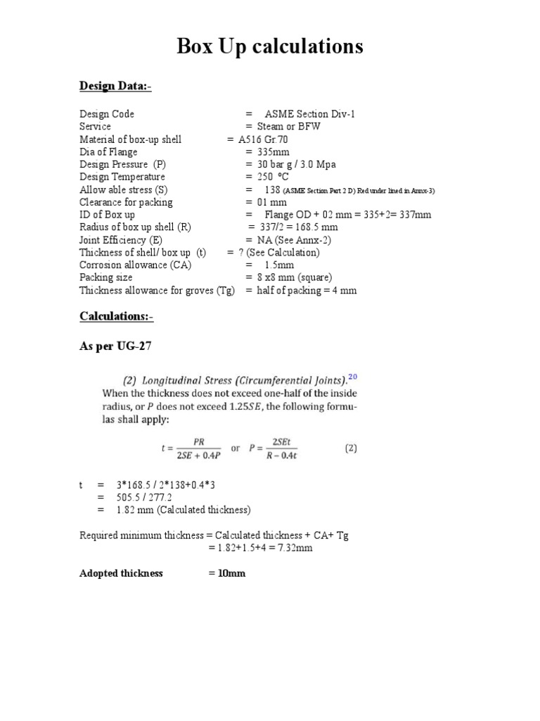Box Up Design Calculations for ASME | PDF