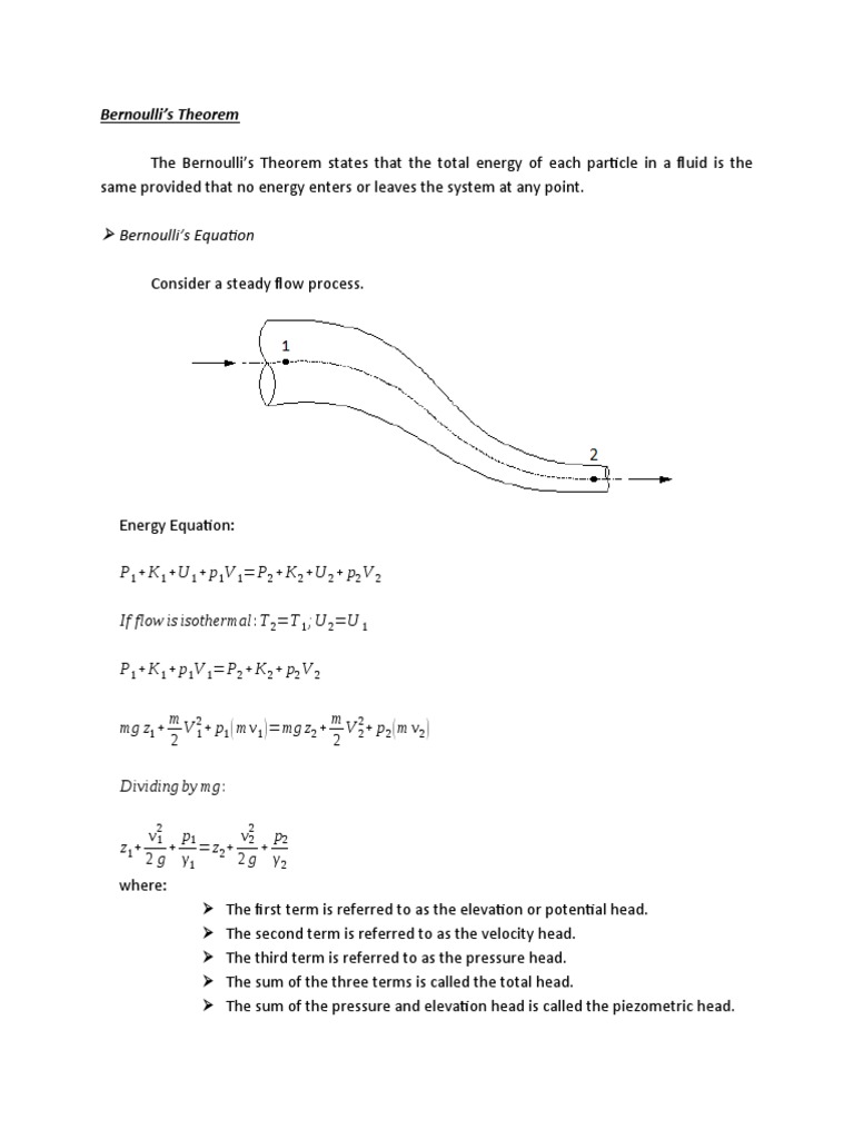 Bernoullis Equation | PDF | Fluid Dynamics | Pressure