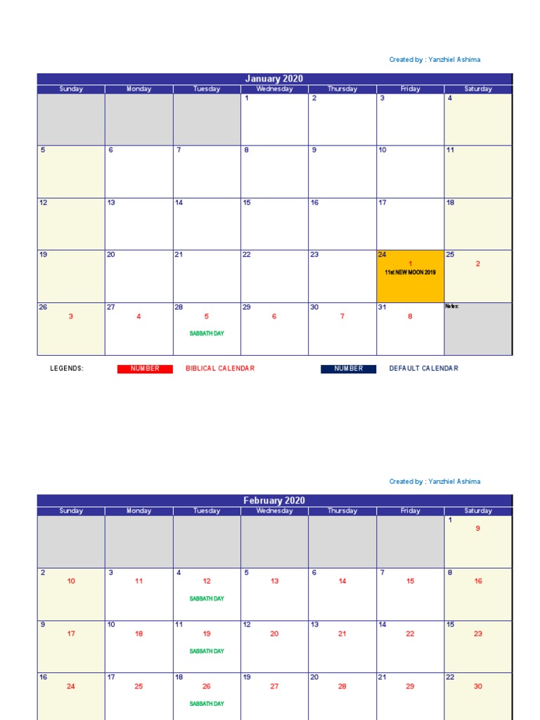 2020-Biblical Calendar - Yanzhiel | PDF | Shabbat | Religious Holidays