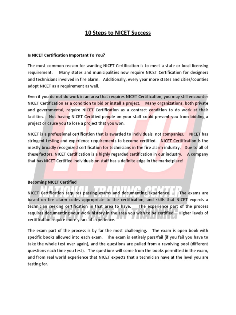 10 Steps To NICET Success | PDF | Certification | Test (Assessment)