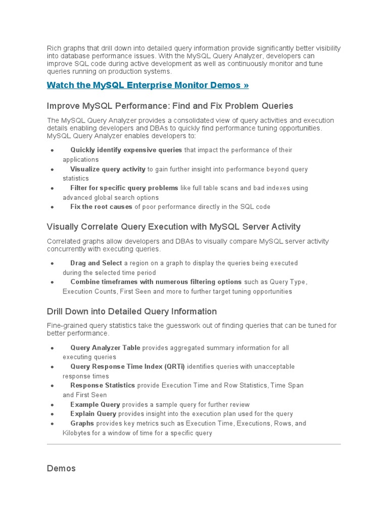 Watch The Mysql Enterprise Monitor Demos : Improve Mysql Performance ...