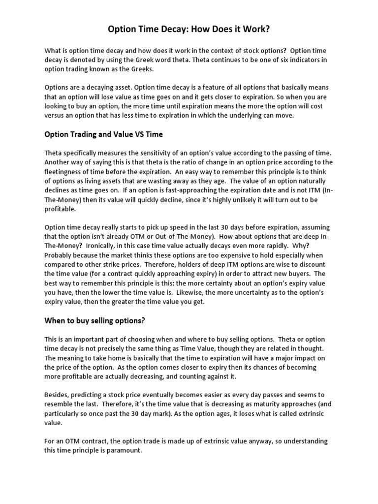 Option Time Decay - How Does It Work | PDF | Option (Finance) | Greeks ...