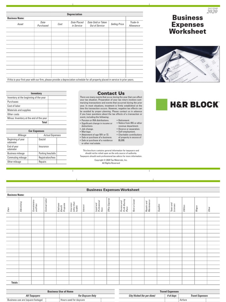 Business Expenses Worksheet 2020 | PDF | Expense | Taxes