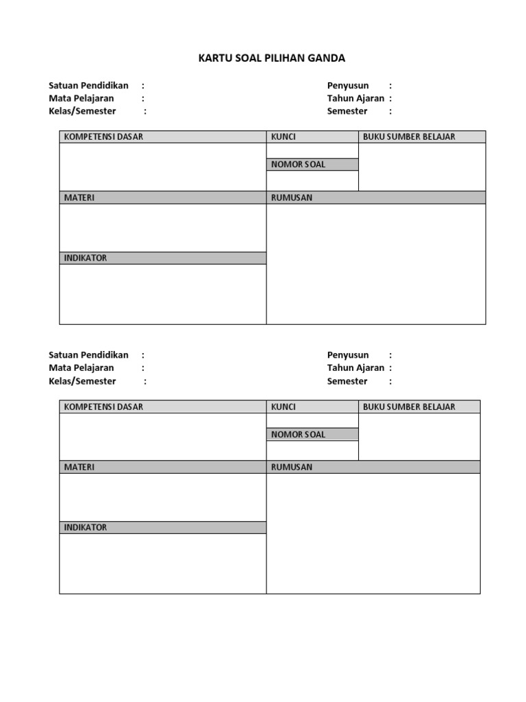 Kartu Soal Pilihan Ganda | PDF