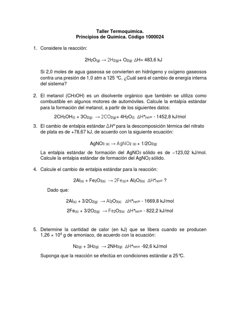 Taller Termoquimica | PDF | Métodos y materiales de enseñanza | Ciencia ...