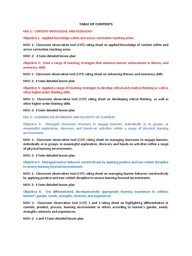 TABLE OF CONTENTS Rpms | PDF | Lesson Plan | Educational Assessment