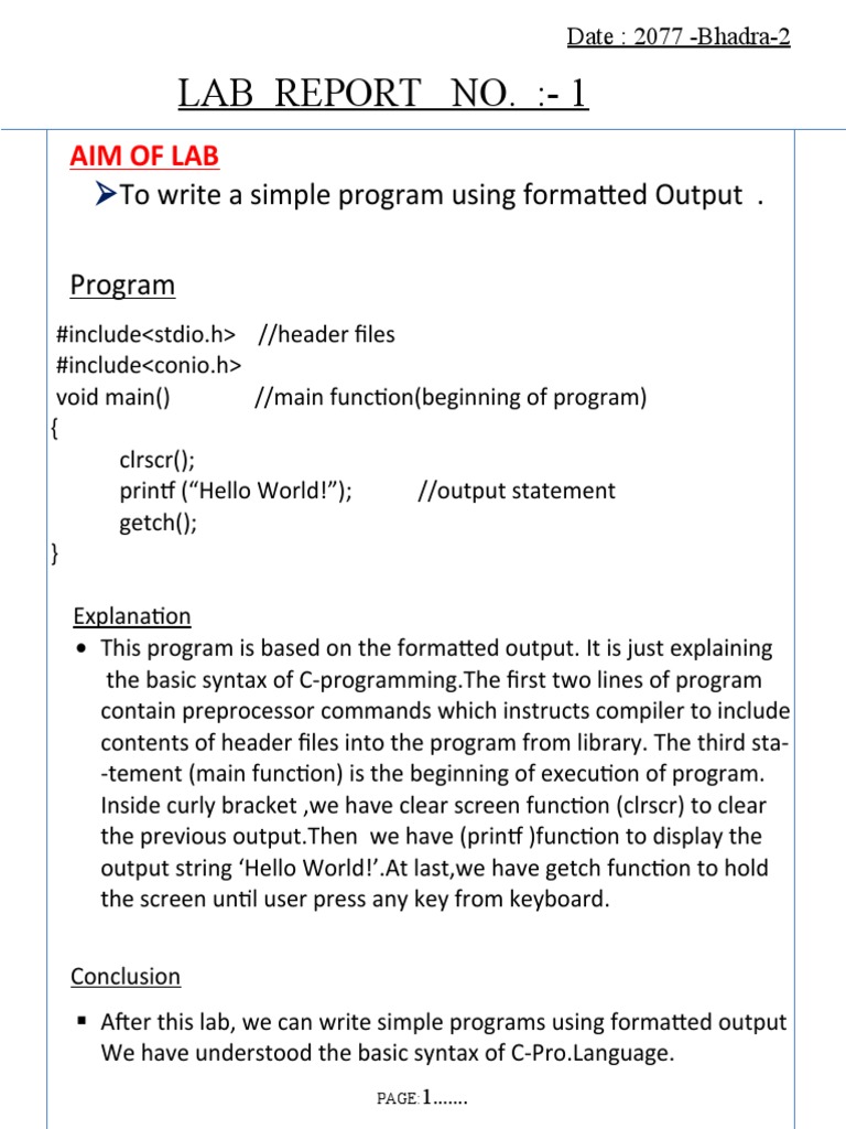 C Lab Report: Hello World Program | PDF