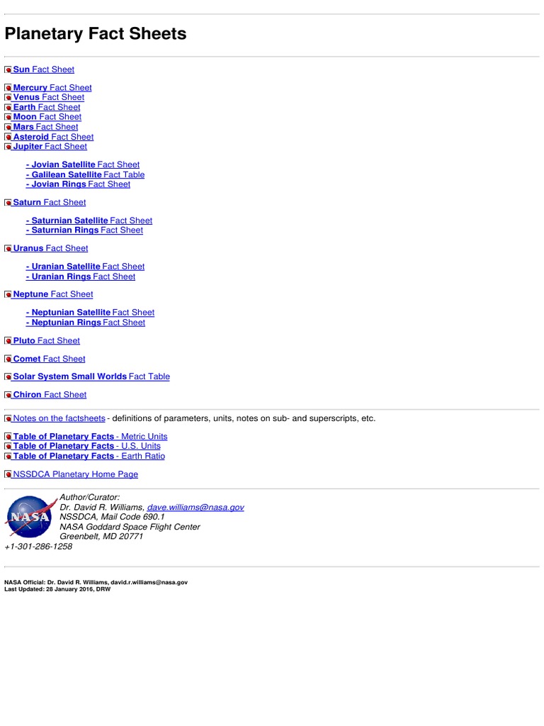 Planetary Fact Sheets: - Definitions of Parameters, Units, Notes On Sub ...