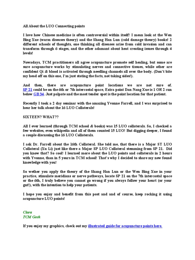 All About The LUO Connecting Points | PDF | Traditional Chinese ...