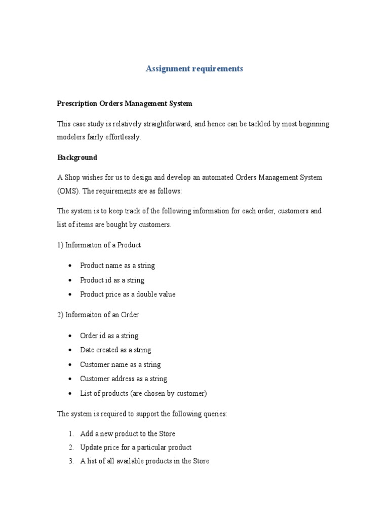 Assignment Requirements: Prescription Orders Management System | PDF