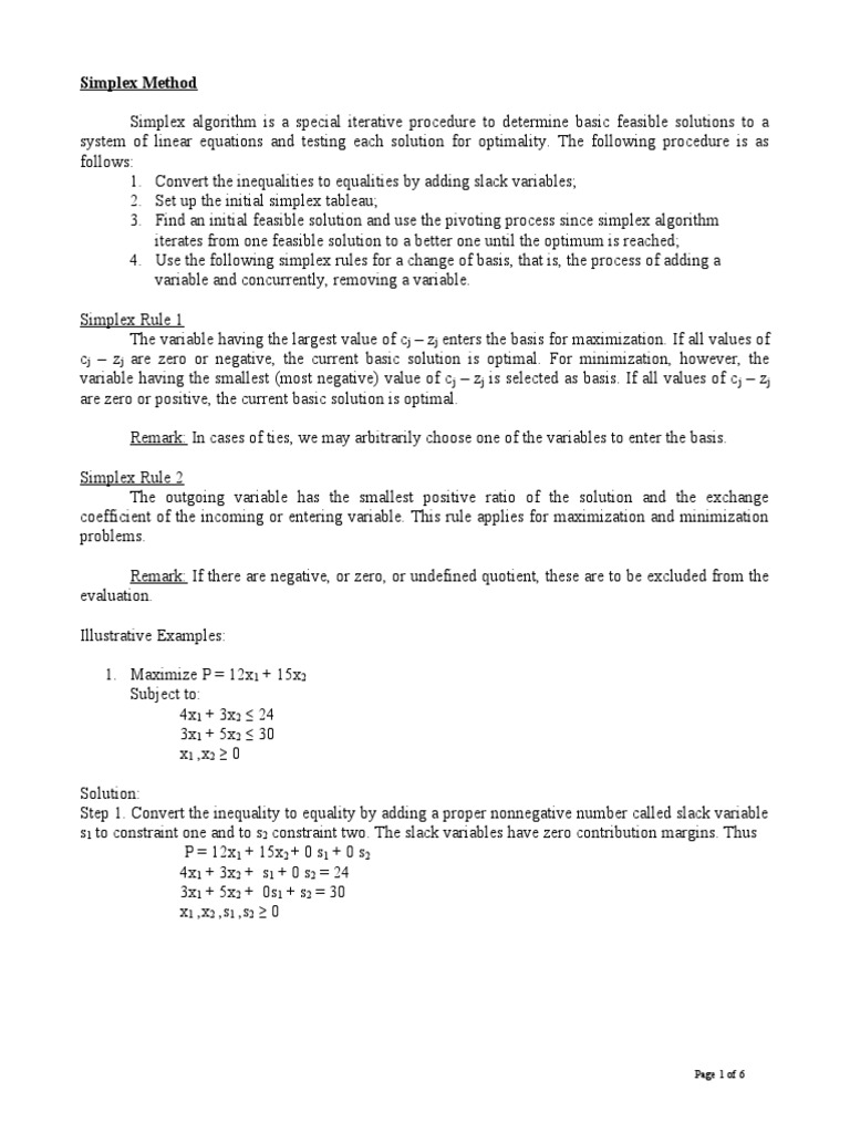 Simplex Method Discussion Pdf Mathematical Optimization Mathematical Logic