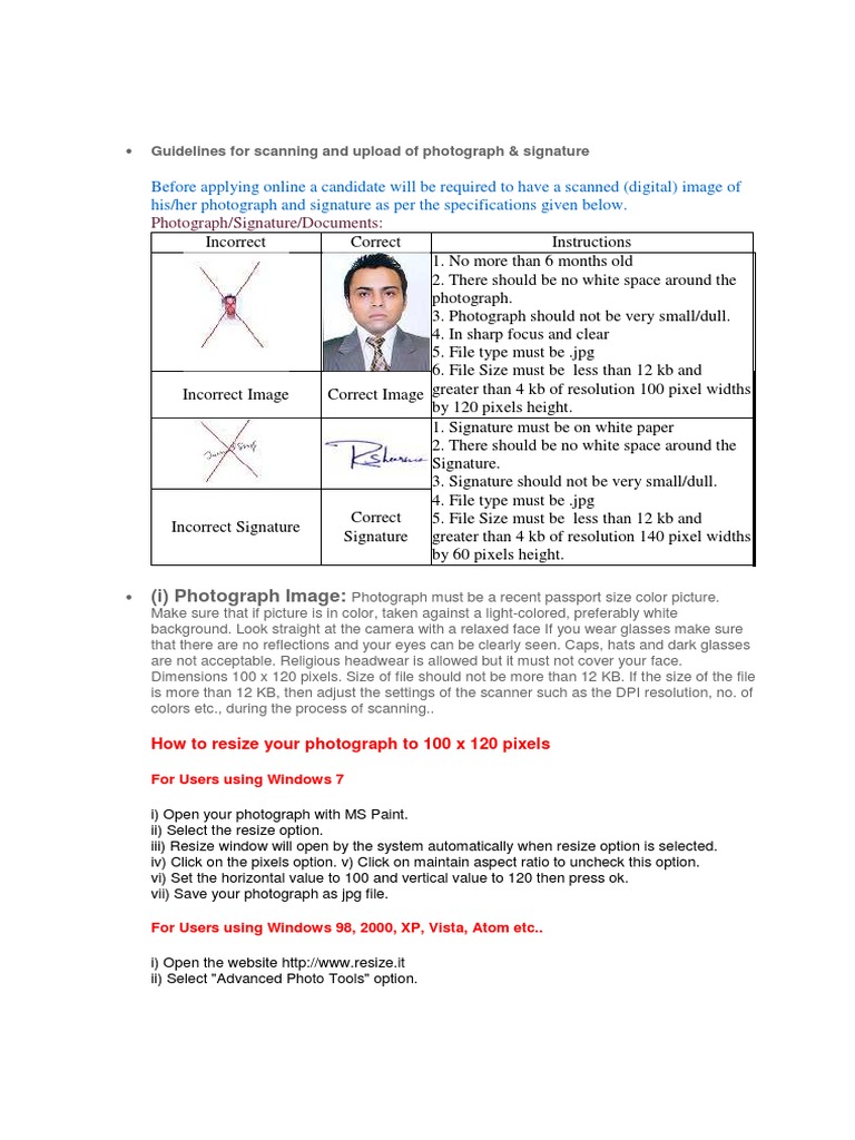 Guidelines Photo Signature | PDF | Image Scanner | Image Resolution