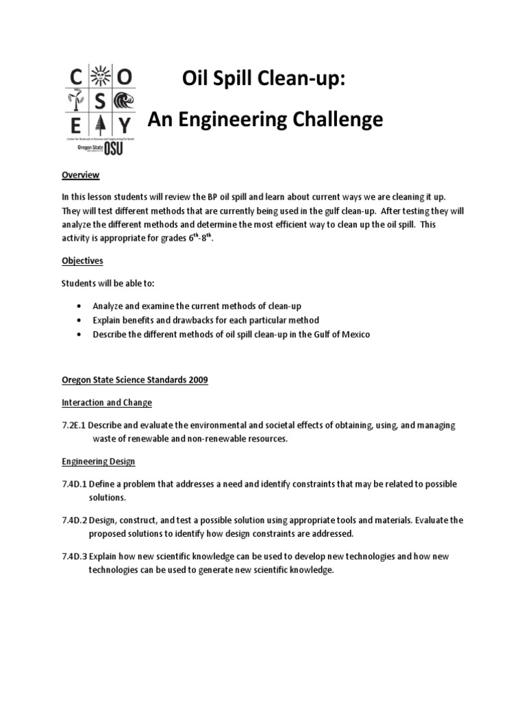 Analyzing Methods for Cleaning Up Oil Spills: An Hands-on Exploration ...