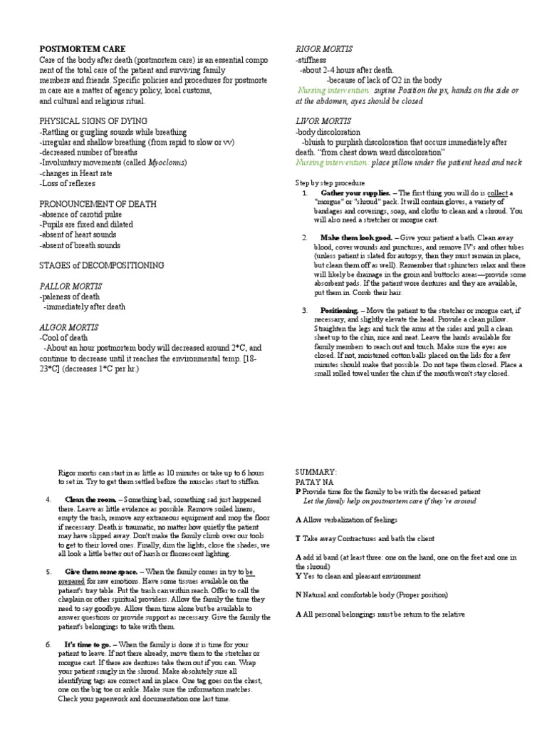 Postmortem Care Rigor Mortis Pdf Autopsy Death
