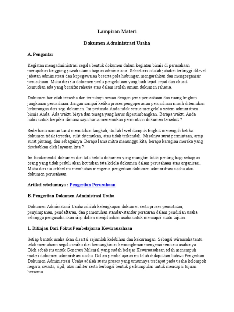Pengertian Dokumen Administrasi Usaha | PDF