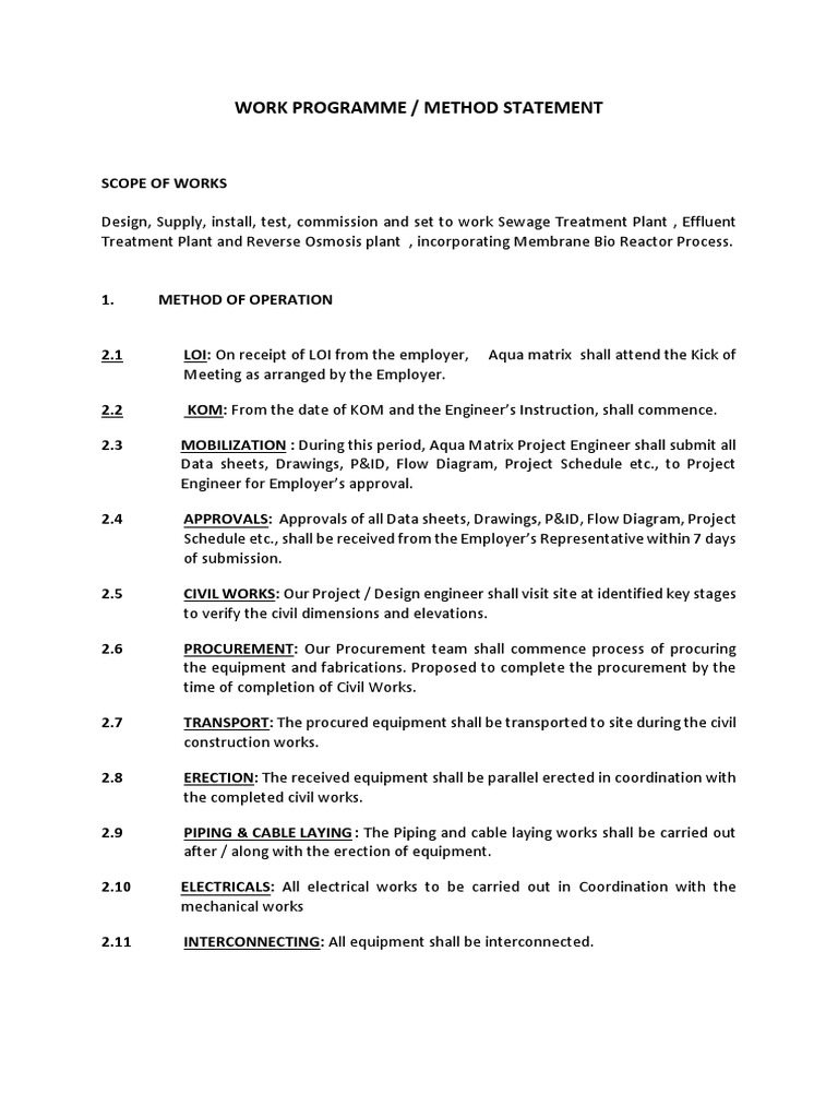 Work Programme / Method Statement | PDF | Specification (Technical ...
