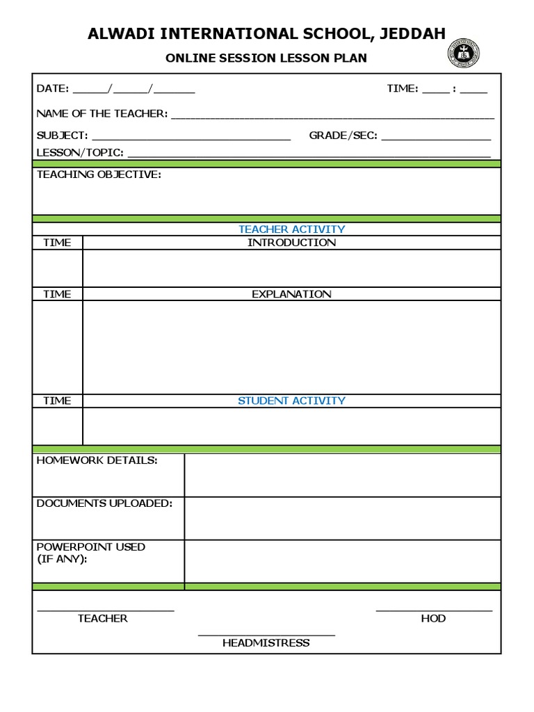 Online Session Lesson Plan - Word | PDF