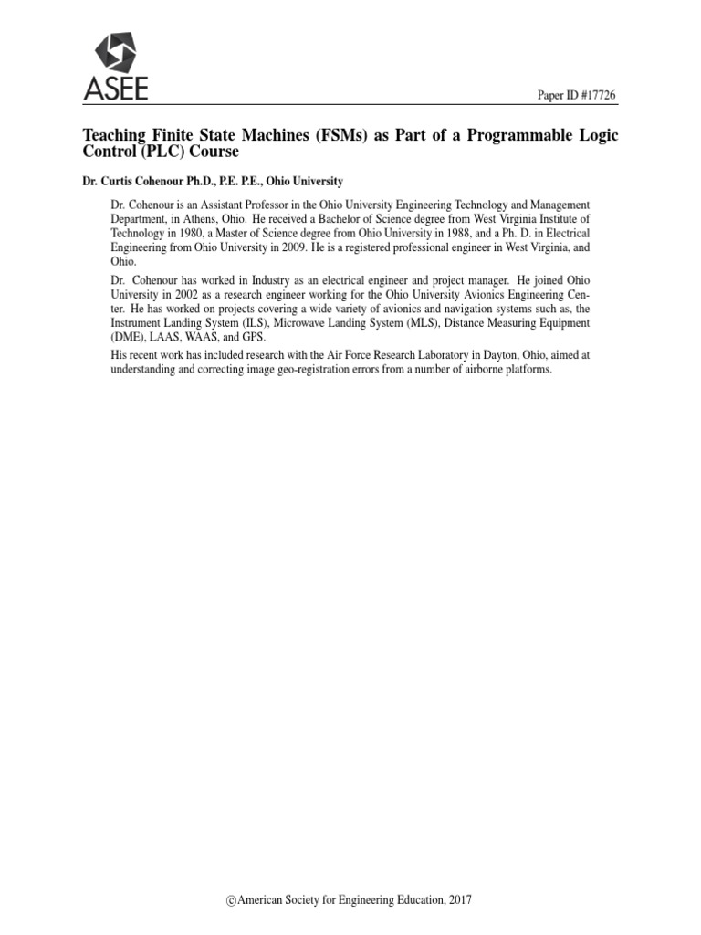 Teaching Finite State Machines (FSMS) As Part of A Programmable Logic ...