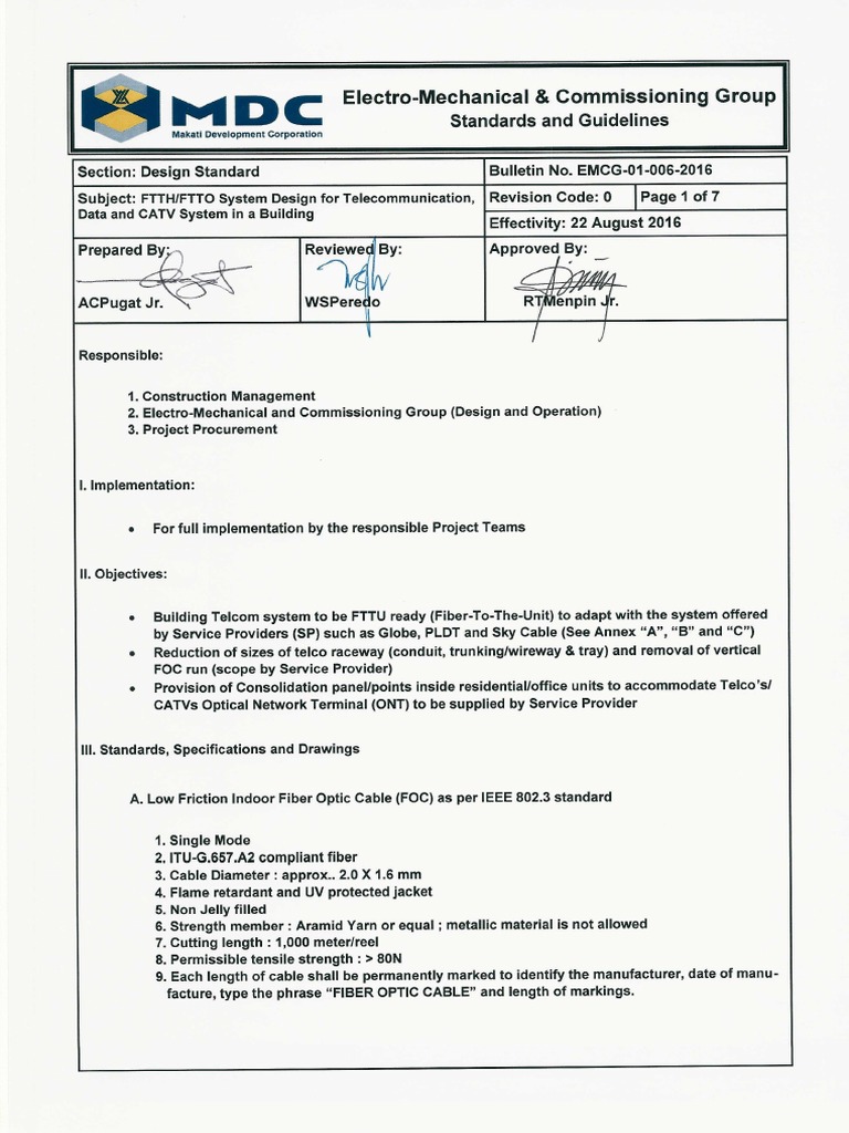 EMCD 01-006-2016 FTTH FTTO System Design For Telecommunication, Data ...