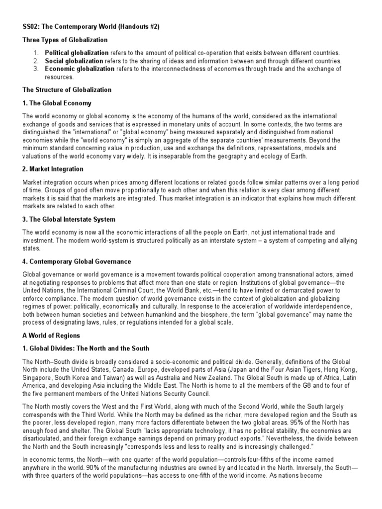 SS02 Handouts 2 | PDF | Globalization | North–South Divide