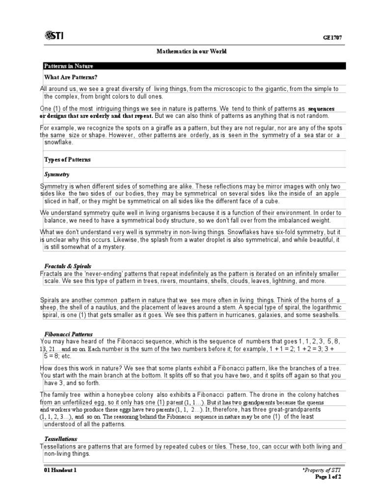 Patterns in Nature: Mathematics in Our World | Download Free PDF ...