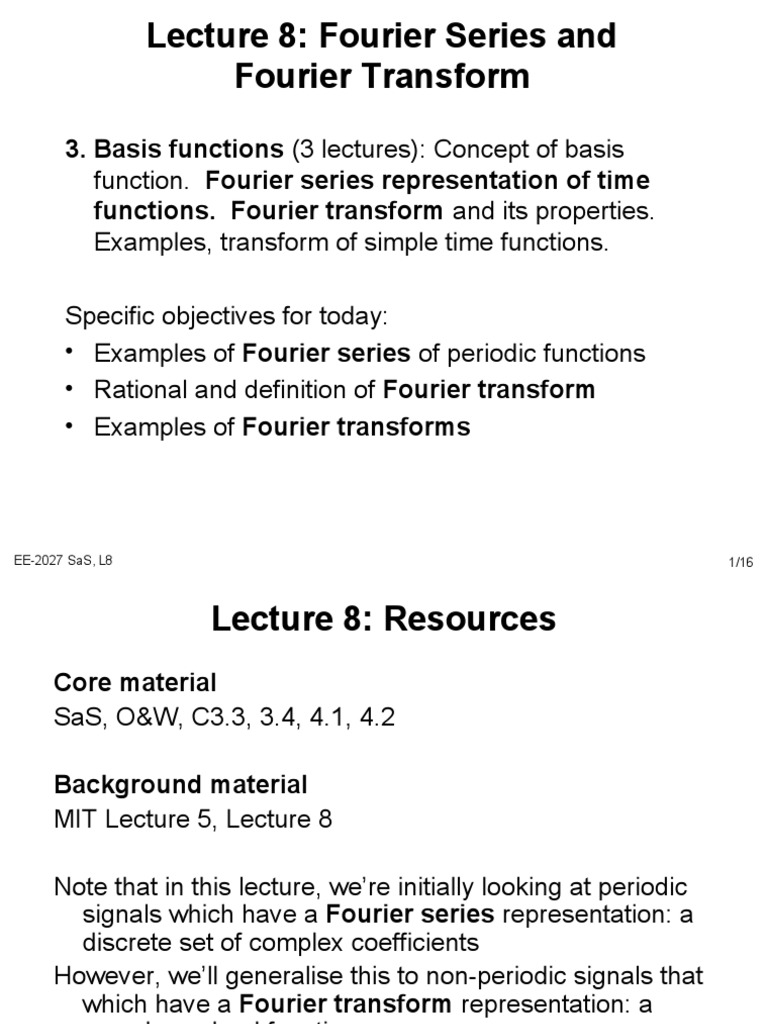 Basis Functions (3 Lectures) : Concept of Basis Functions. Fourier ...