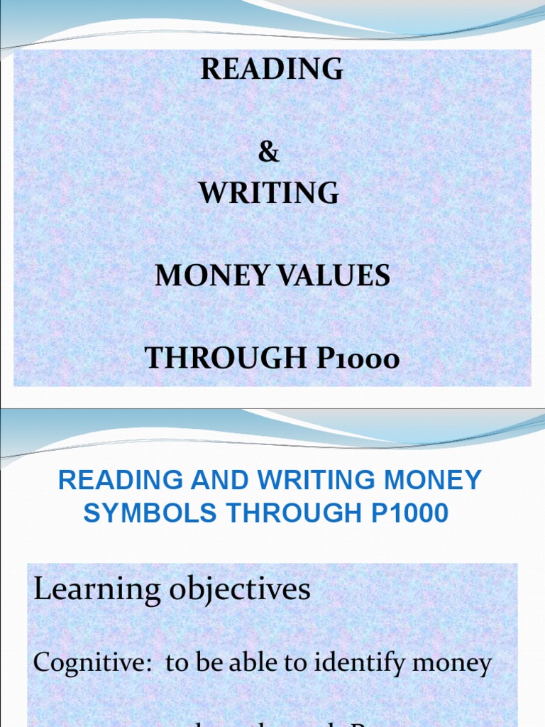 Reading & Writing Money Values Through P1000 | PDF | Foreign Exchange ...