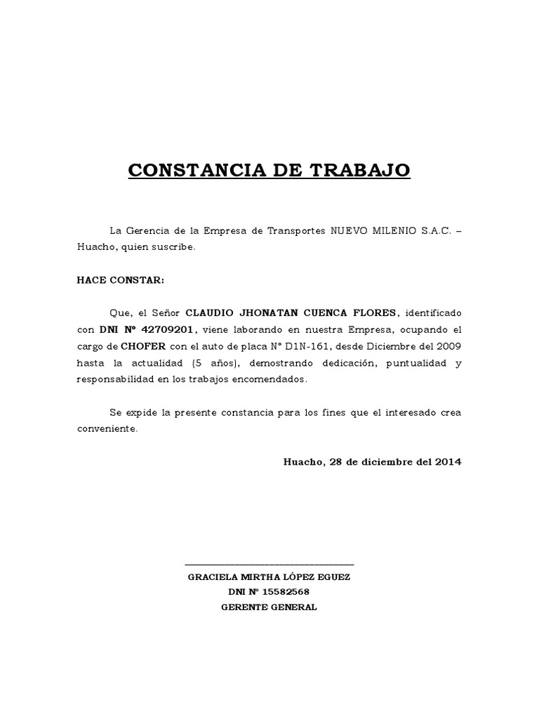Constancia de Trabajo Simple 2014 | PDF