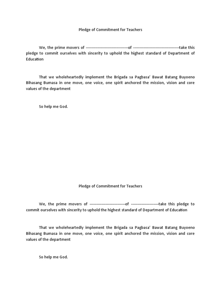 Pledge of Commitment For Teachers | PDF