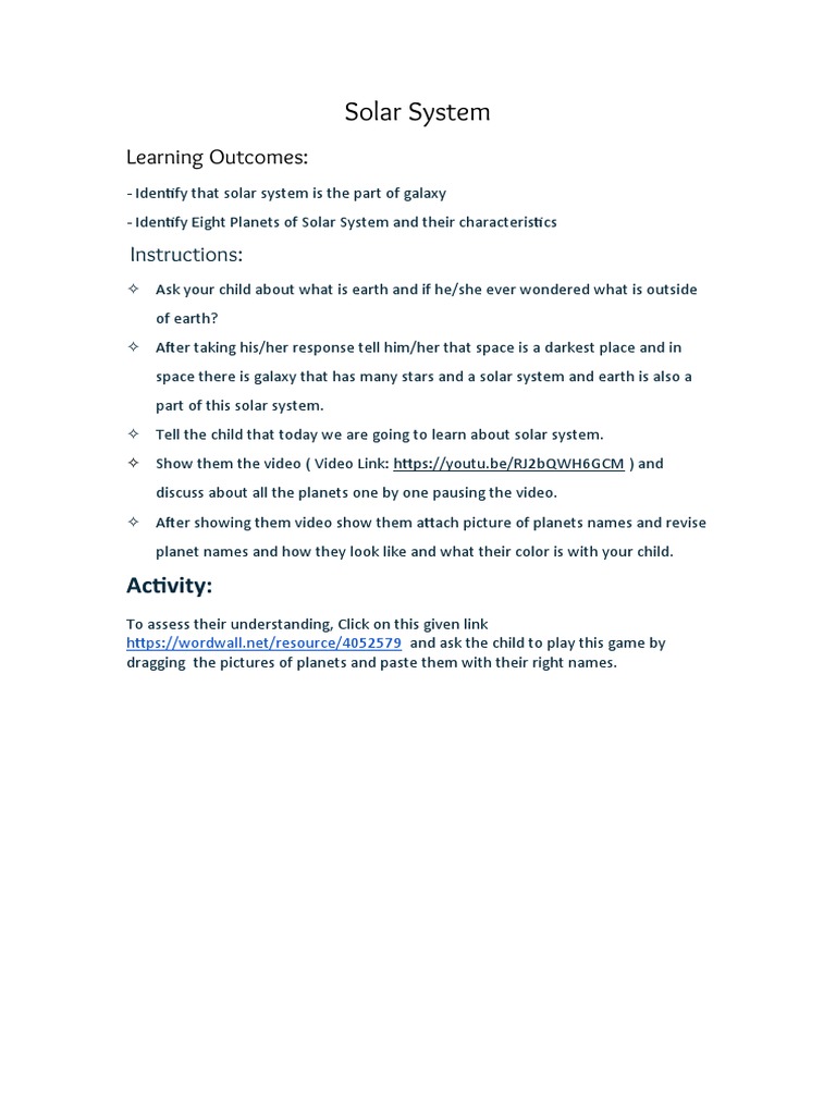 Solar System: Learning Outcomes | PDF