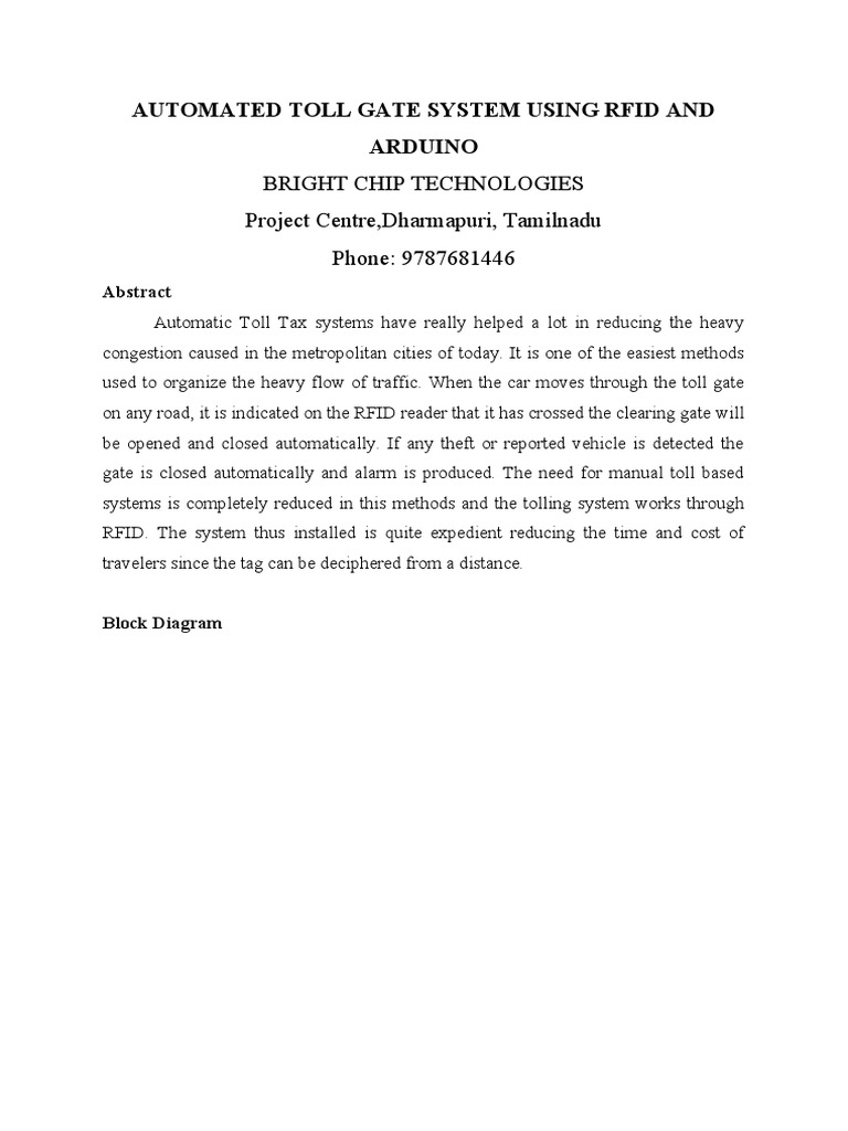 Automated Toll Gate System Using Rfid and Arduino | PDF