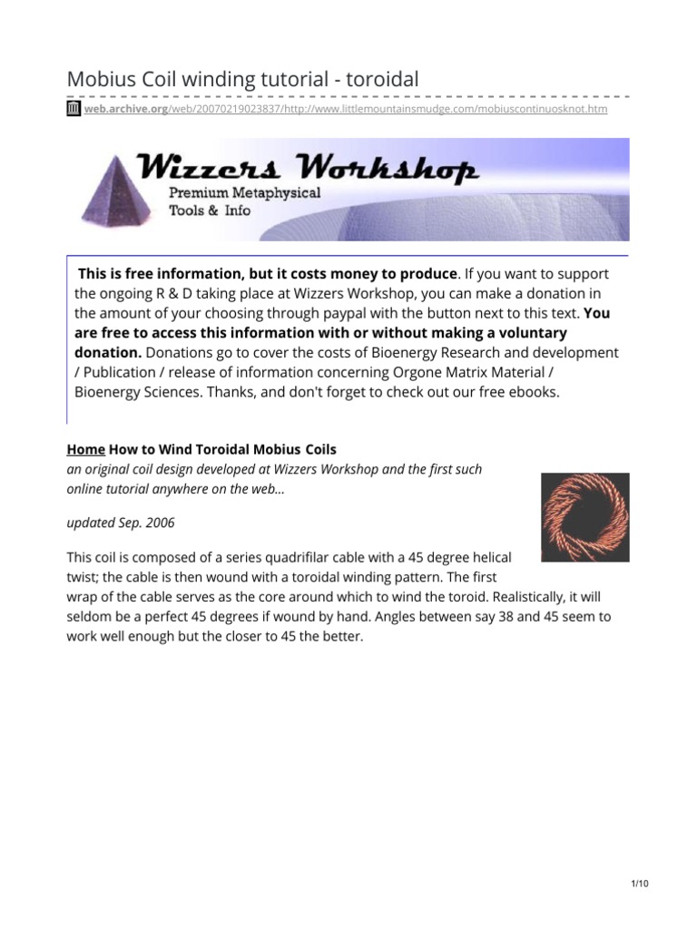 Mobius Coil Winding Tutorial - Toroidal | PDF | Wire | Electrical ...