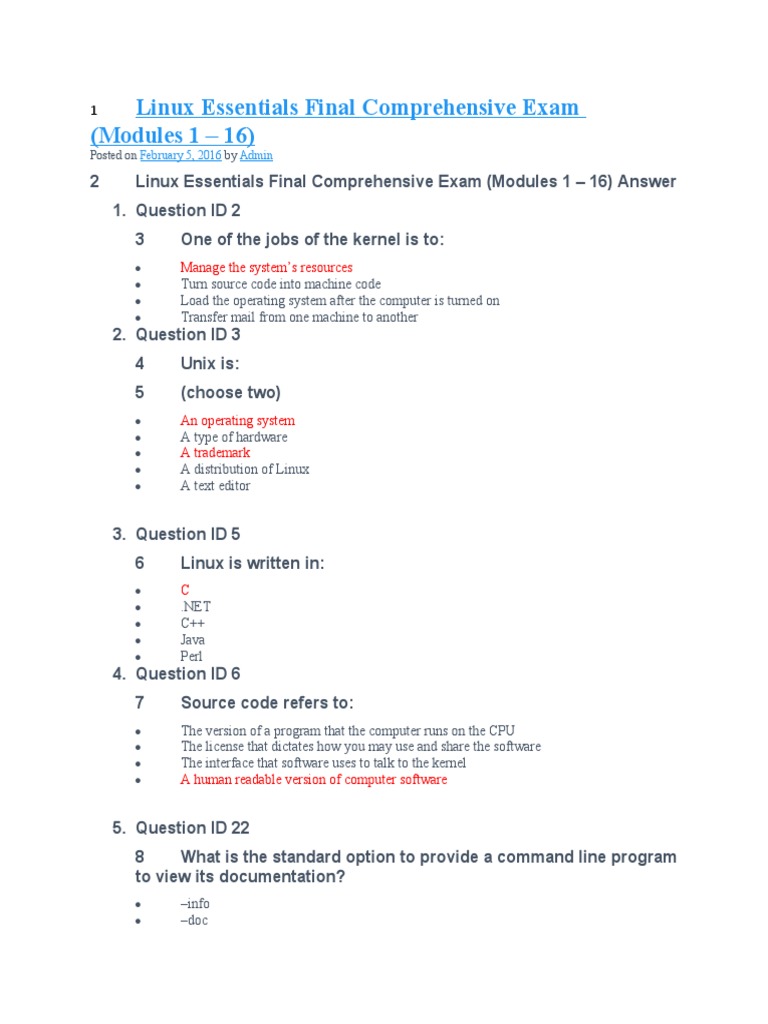 Linux Essentials Final Exam Answers (Modules 1-16 | PDF | Linux ...
