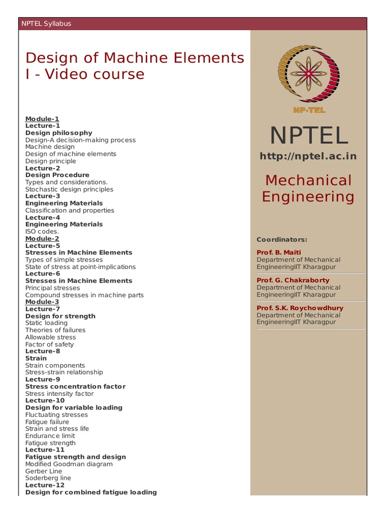 Nptel: Design of Machine Elements I - Video Course | PDF | Strength Of ...