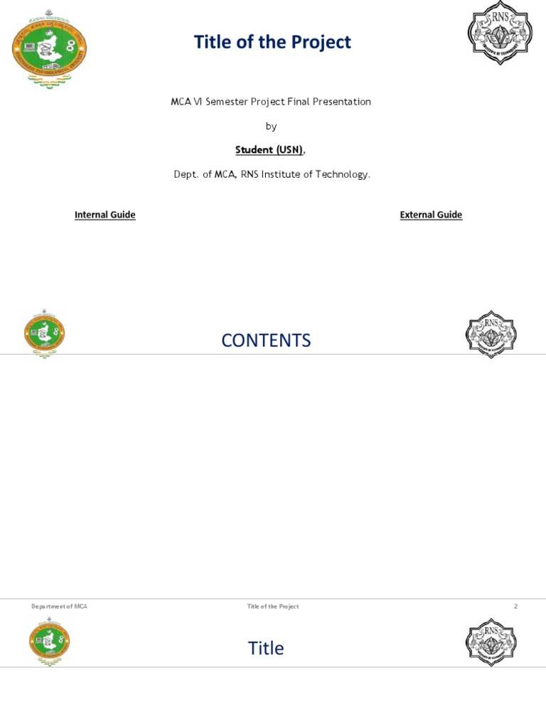 Title of The Project: MCA VI Semester Project Final Presentation by | PDF