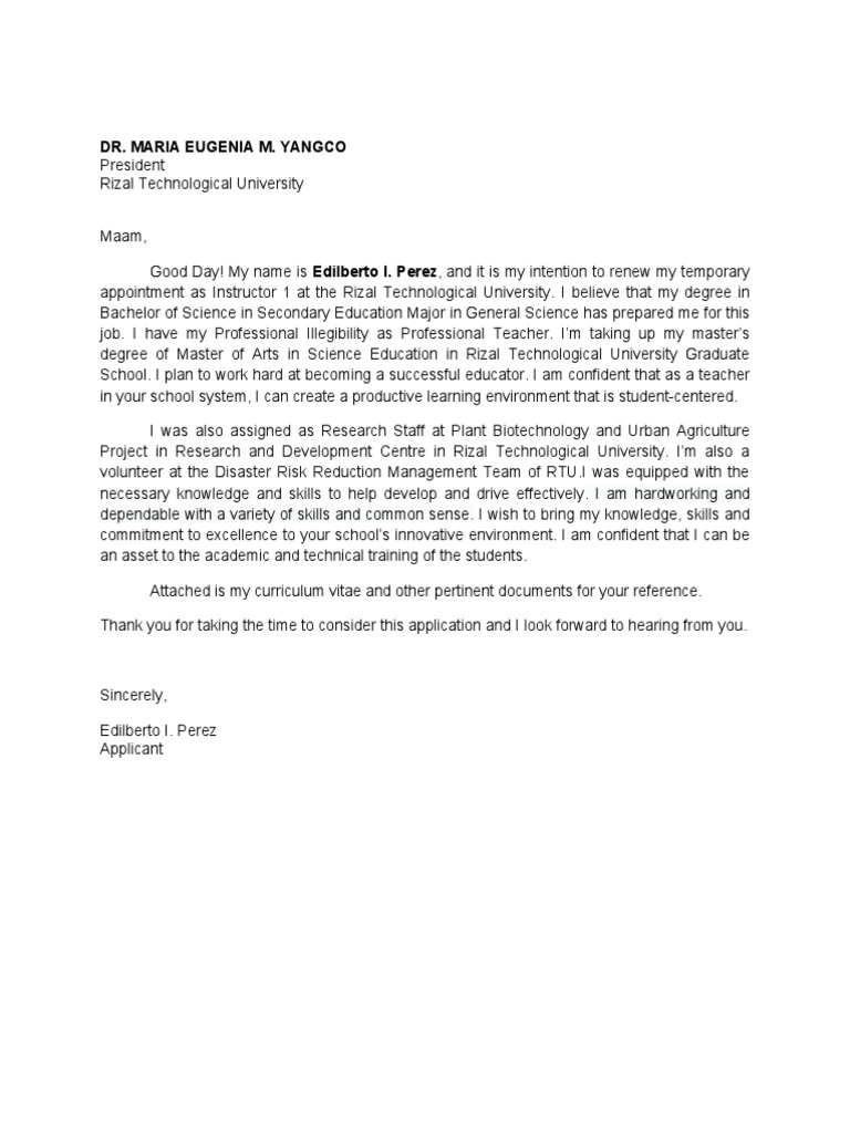 Application Letter For Teacher | PDF