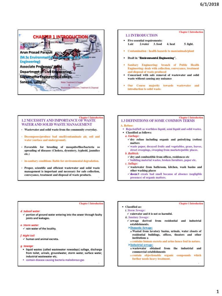 Sanitary Engineering Chapter 1 | PDF | Sanitary Sewer | Sewage Treatment