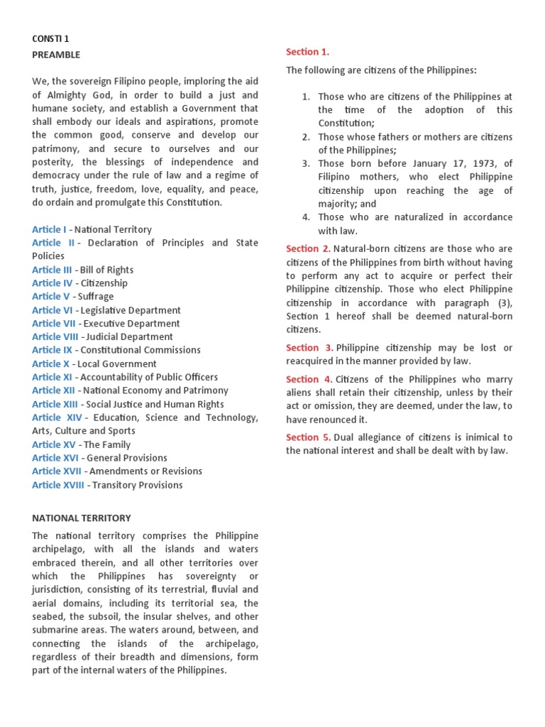 Preamble: Section 1 | PDF | Citizenship | Philippines
