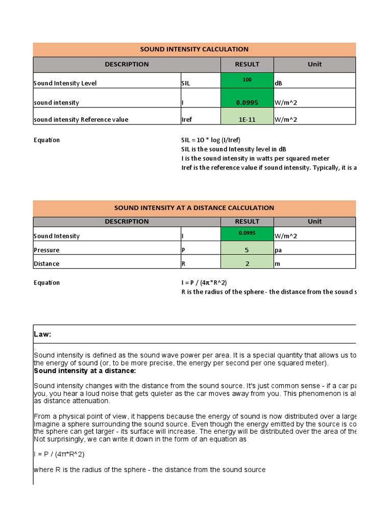 Sound Intensity Level Calculation | PDF | Intensity (Physics) | Decibel