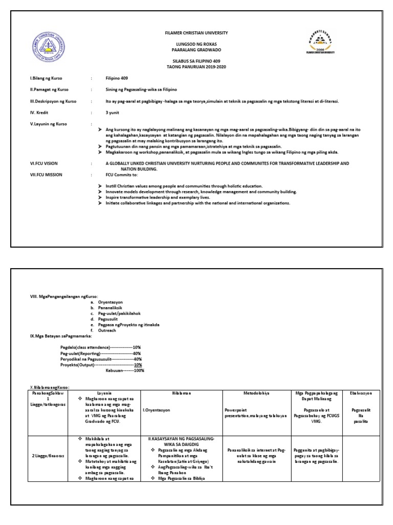 Silabus Sa Filipino 409 | PDF