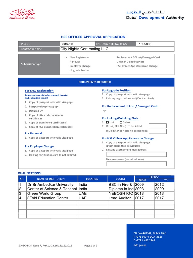 25 ZA DC F 34 HSE Officer Approval Application 2 PDF | PDF | Travel ...