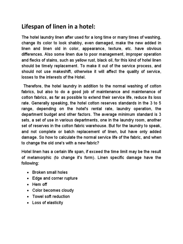 Lifespan of Linen in A Hotel | PDF