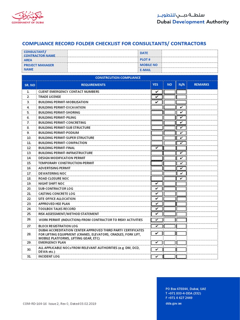 Compliance Record Folder Checklist For Consultants/ Contractors | PDF ...