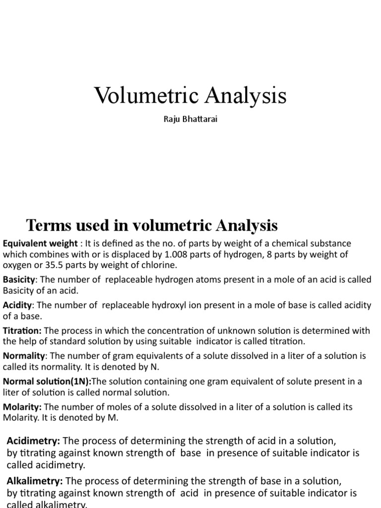 Overview of Volumetric Analysis Techniques | PDF | Titration | Chemistry