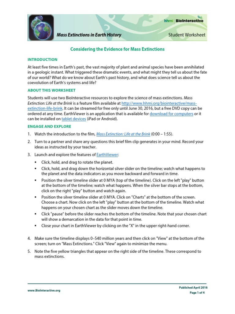 Mass Extinction Student Worksheet | PDF | Extinction | Planetary Science