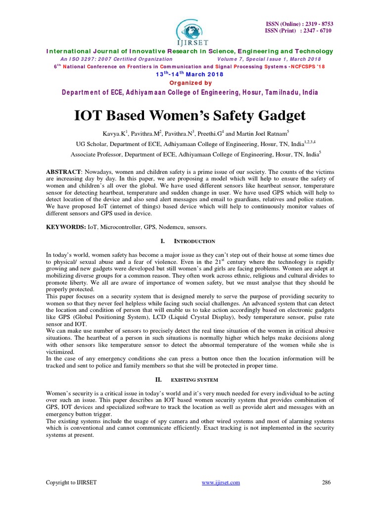 IOT Based Women's Safety Gadget: Department of ECE, Adhiyamaan College ...